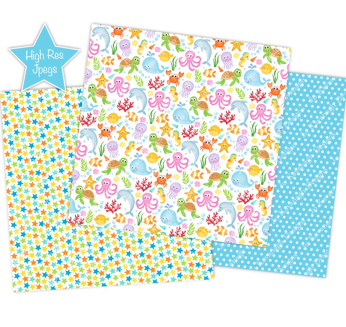 Sea Animals Digital Paper Setunder the Sea Digital Paper | Etsy