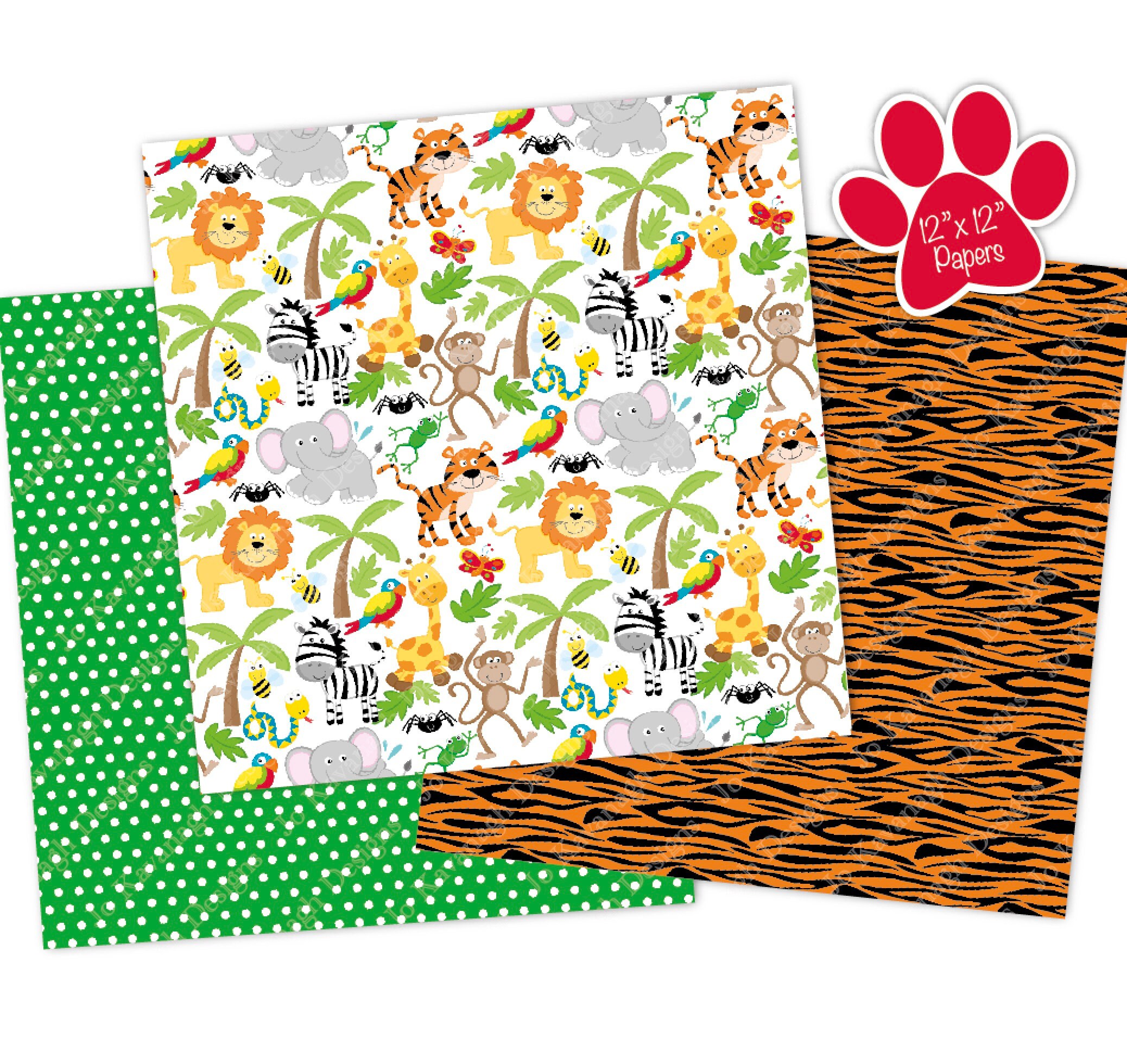 Jungle Animals Digital Paper,jungle Papers,jungle Digital Paper Pack ...