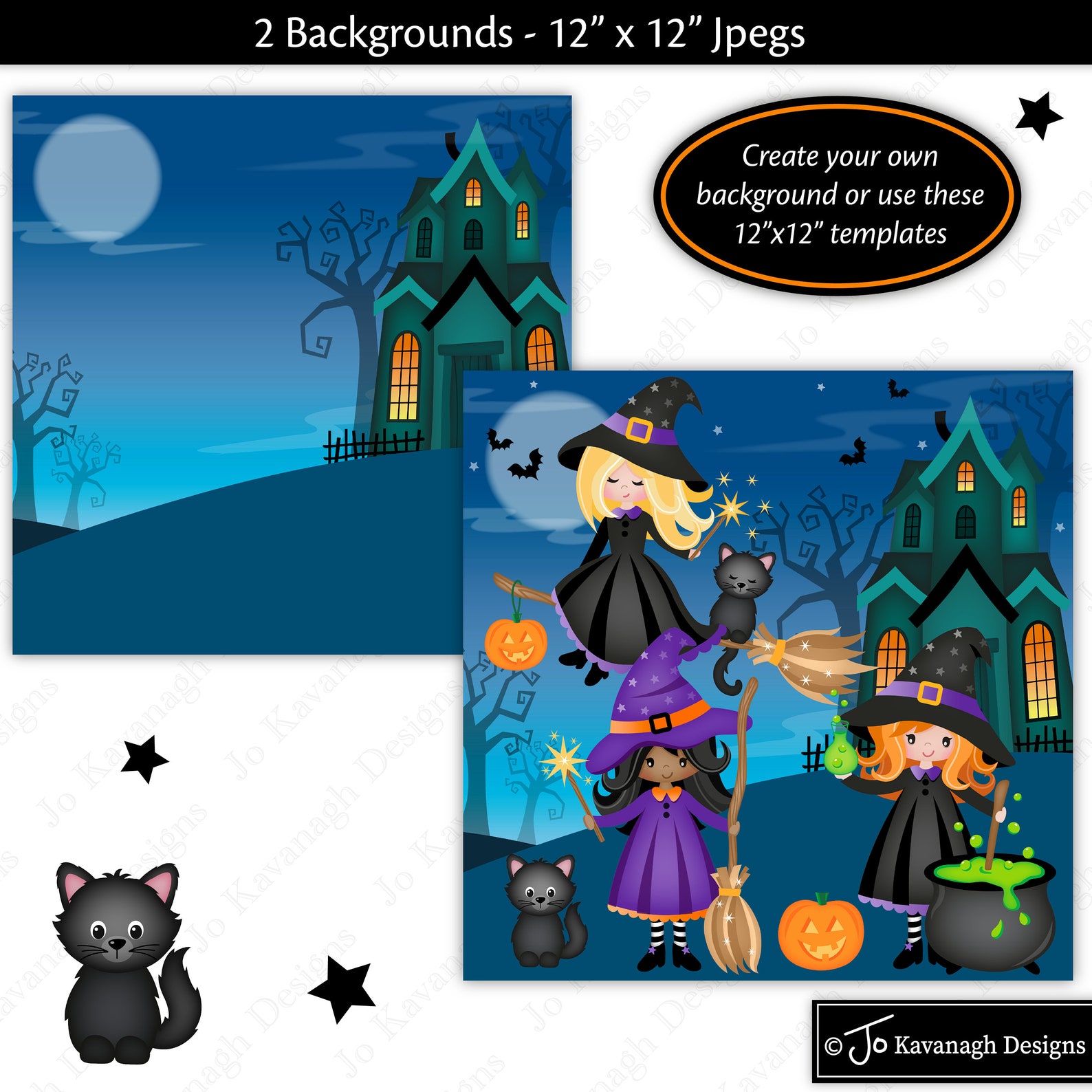 Halloween Witch Clipart Black Cat Illustrations Haunted - Etsy UK