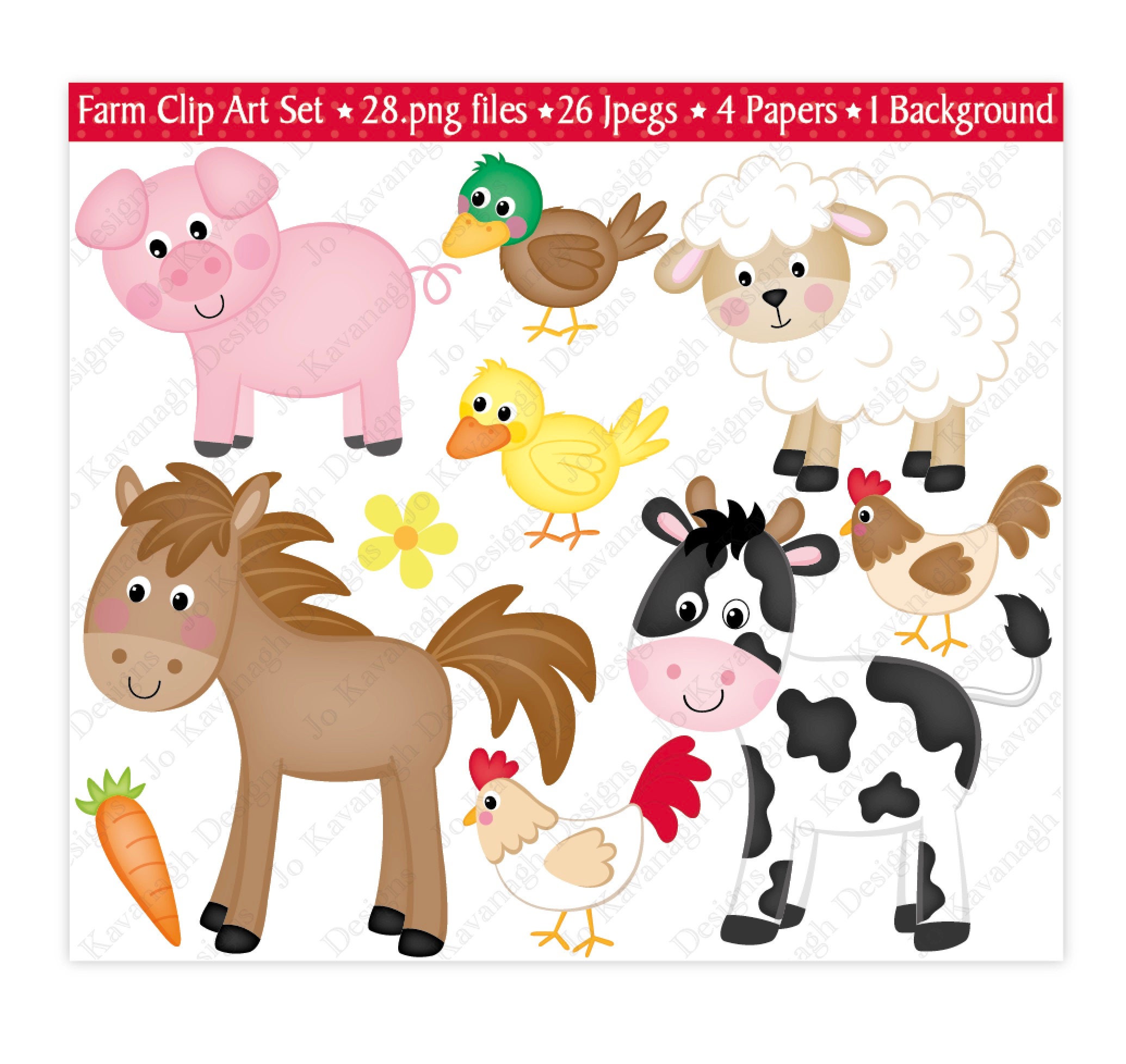 Farm Clipartfarm Animal Digital Papersfarm Clip Artcute | Etsy