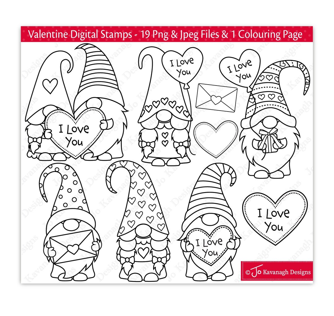 Valentine Digital Stamps, Gnome Digital Stamps, Valentine Gnomes ...