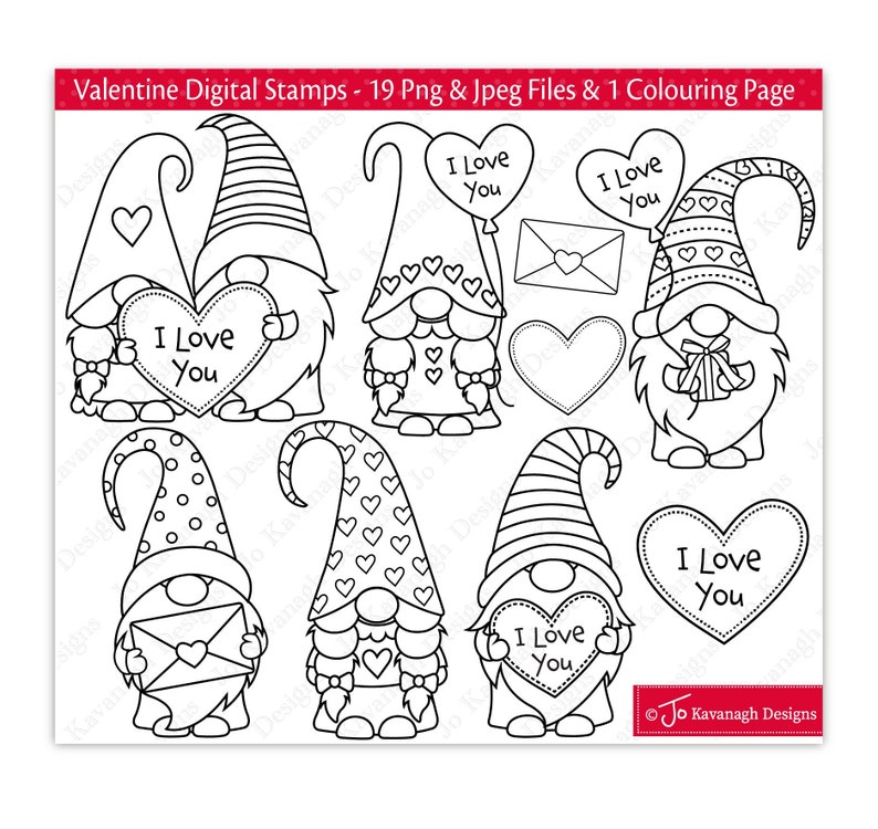 Valentine Digital Stamps, Gnome Digital Stamps, Valentine Gnomes ...