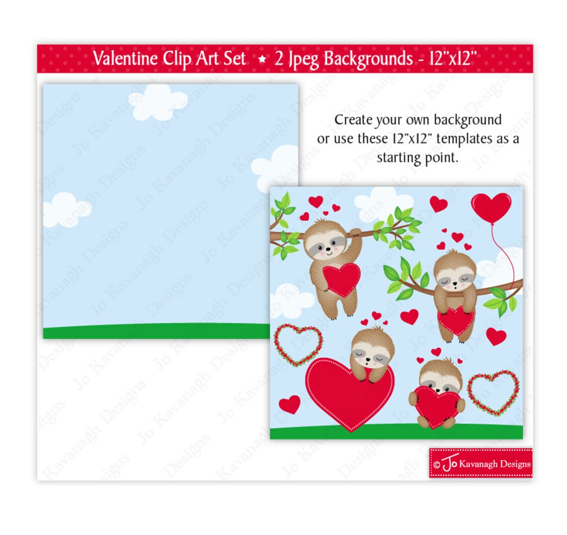 Valentine Clipart Sloth Clipart Valentines Day Clipart - Etsy