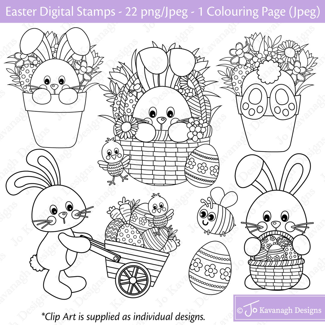 Easter Digital Stamps, Easter Bunny Digital Stamp, Easter Clipart ...