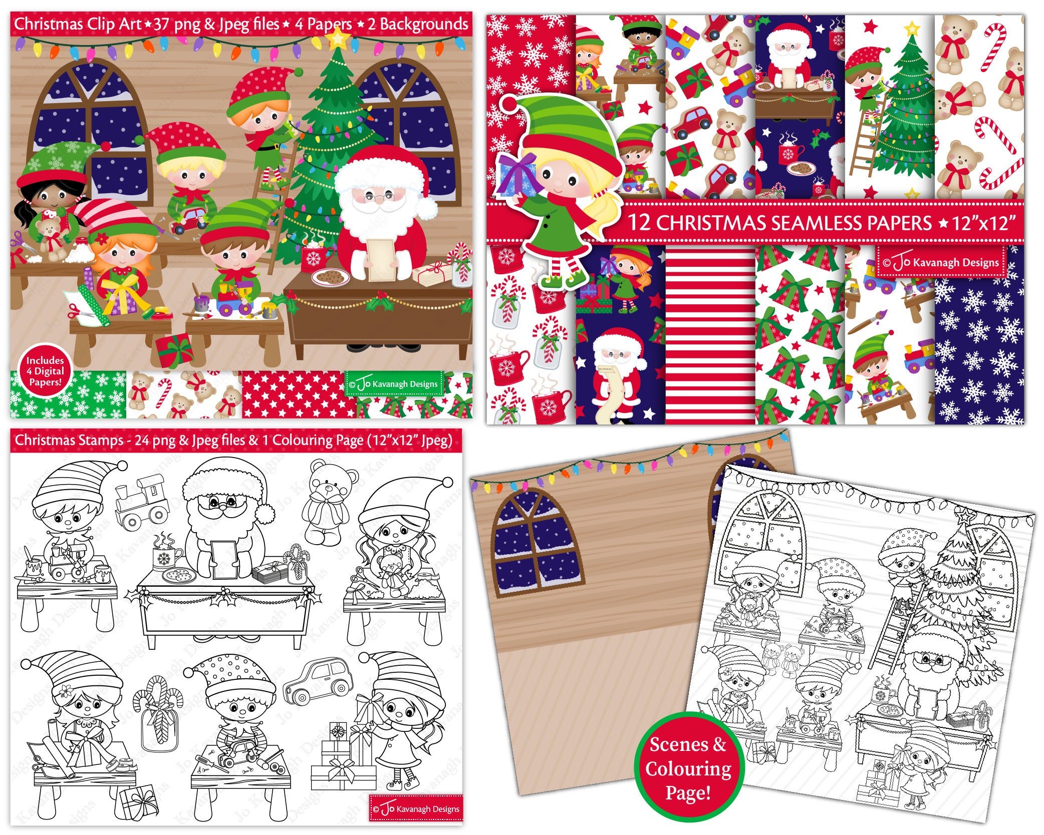 Christmas Clipart Bundle, Christmas Digital Paper, Christmas Digital ...