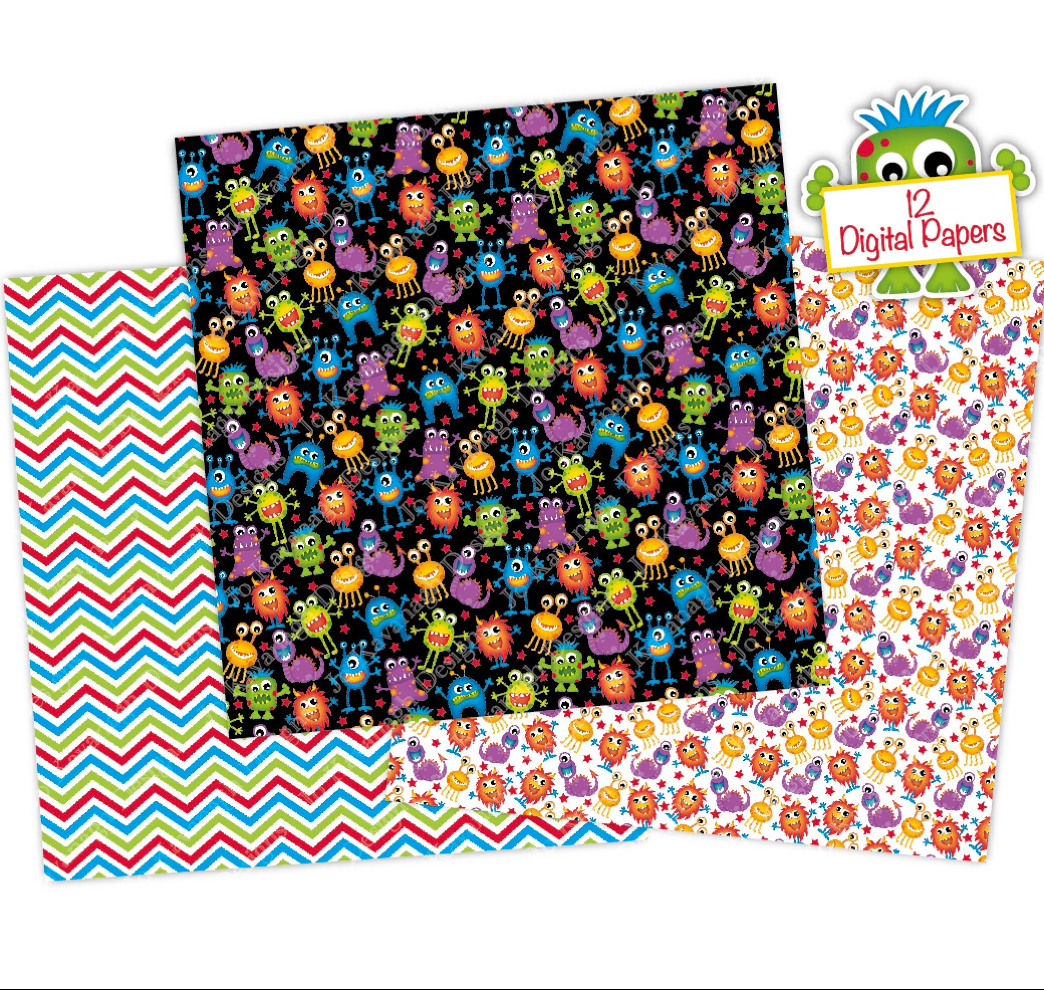 Monster Digital Paperalien Digital Papercute Monster | Etsy