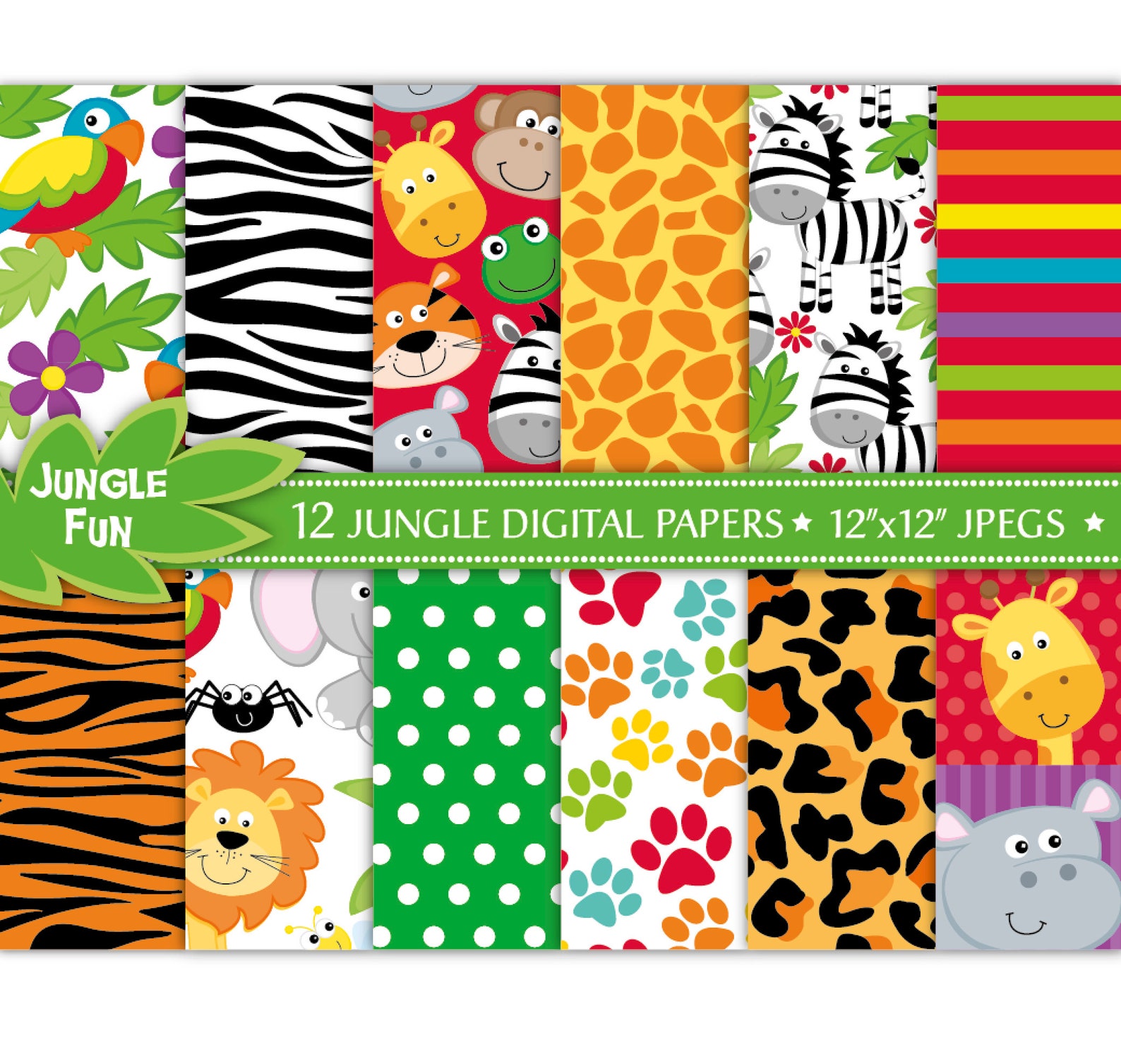 Jungle Animals Digital Paperjungle Papersjungle Digital - Etsy
