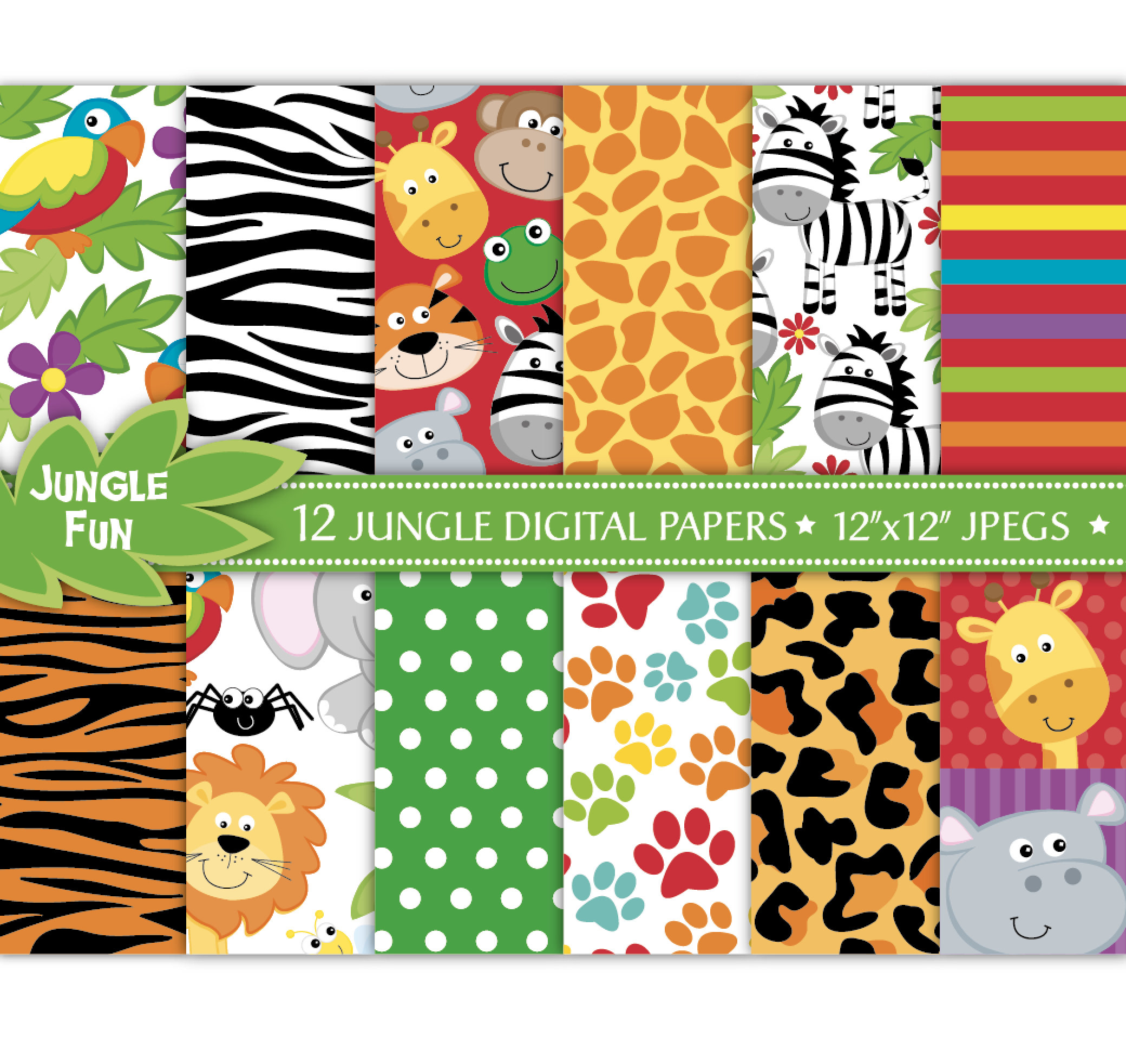 Jungle Animals Digital Paper,jungle Papers,jungle Digital Paper Pack ...