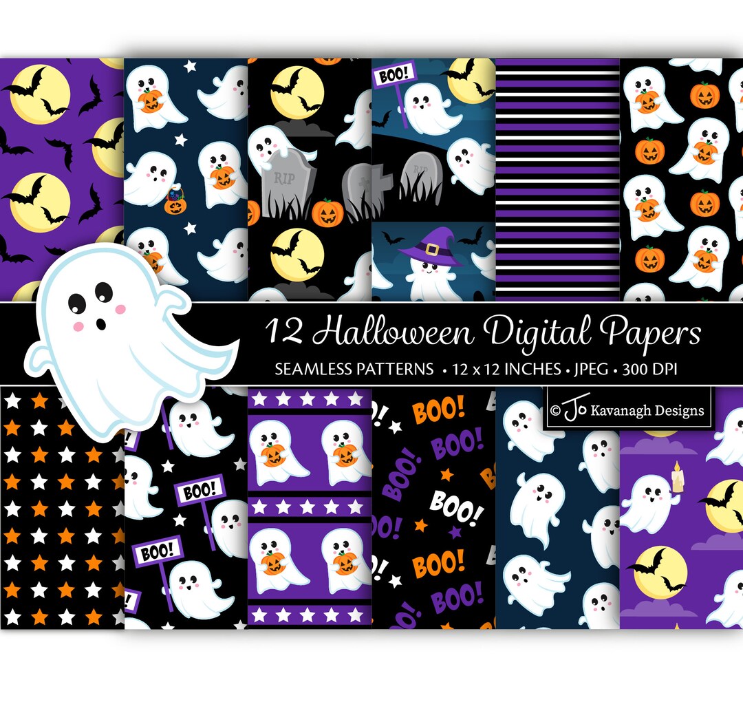 Halloween Digital Paper, Halloween Patterns, Digital Paper, Ghost ...