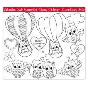 Valentine Digital Stamps,digital Stamps,valentine Owl Digital Stamps ...