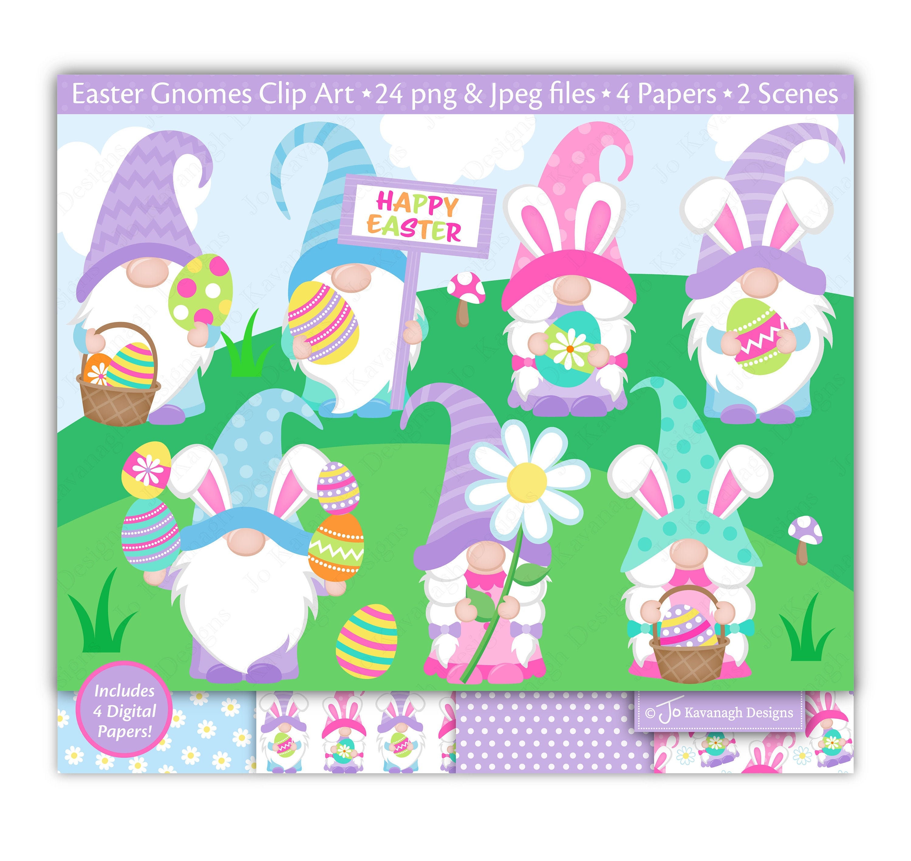 Art & Collectibles Easter gnome Easter clipart Easter digital paper ...