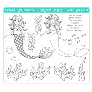 Mermaid Digital Stamps,mermaid Stamps,under the Sea Digital Stamps ...