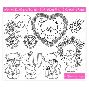 Mothers Day Digital Stamps, Cute Bear Digital Stamps, Mom Digital ...