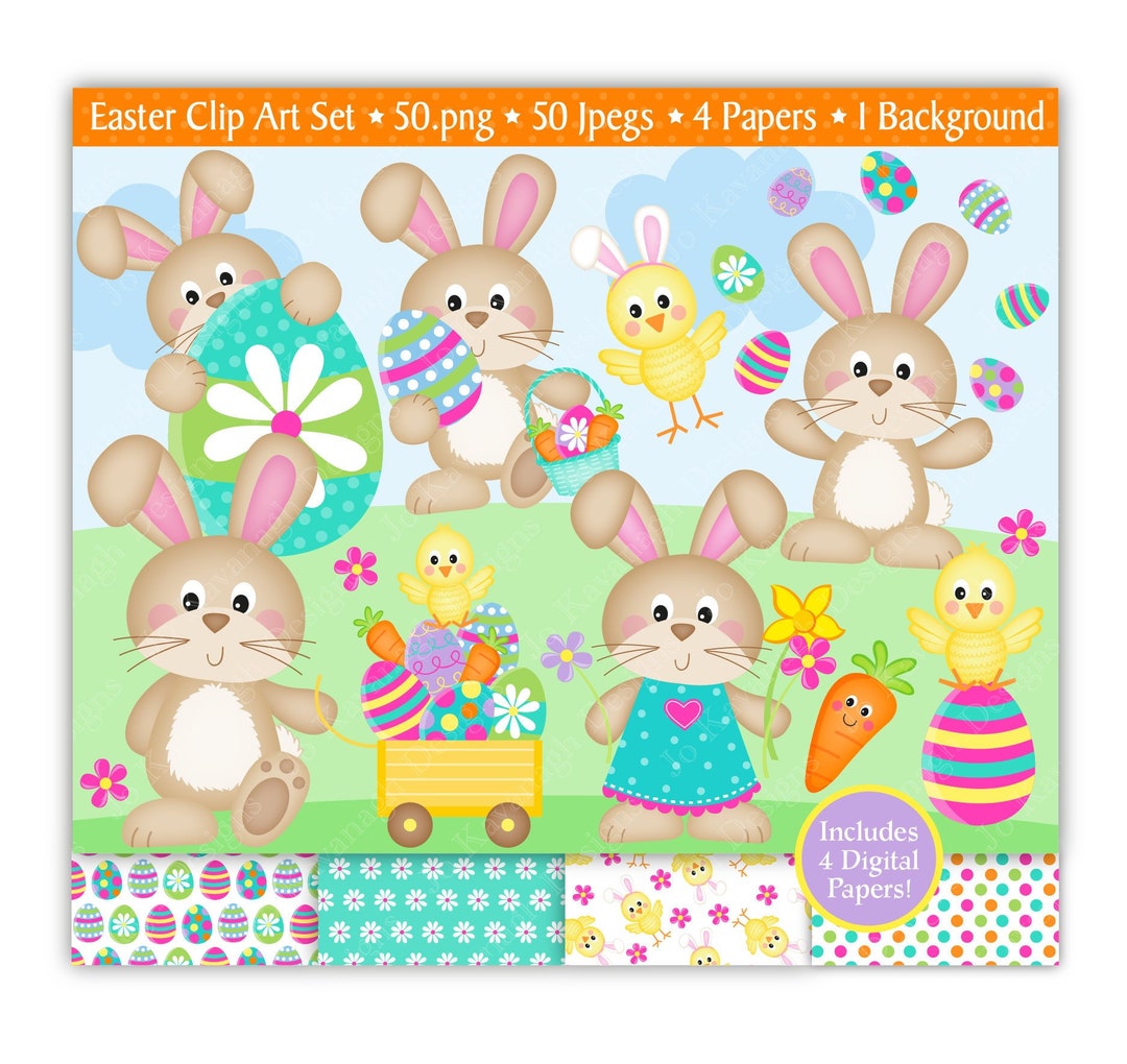 Easter Clipart & Digital Paper Set,easter Bunny Clipart,easter Clip Art ...