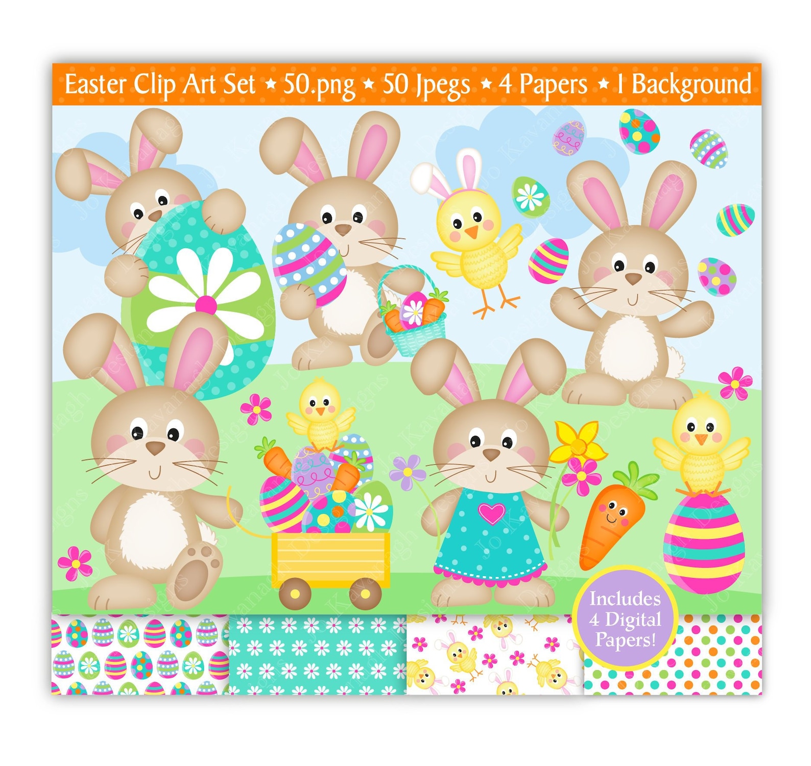 Easter Clipart & Digital Paper Seteaster Bunny Cliparteaster | Etsy