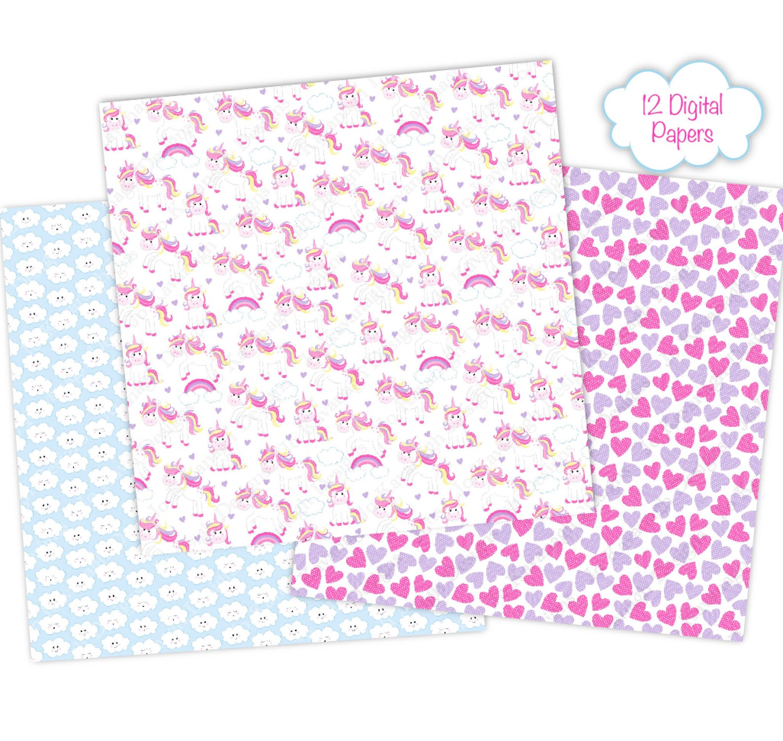 Unicorn Digital Papers,cute Unicorn Digital Papers,horse Digital Papers ...