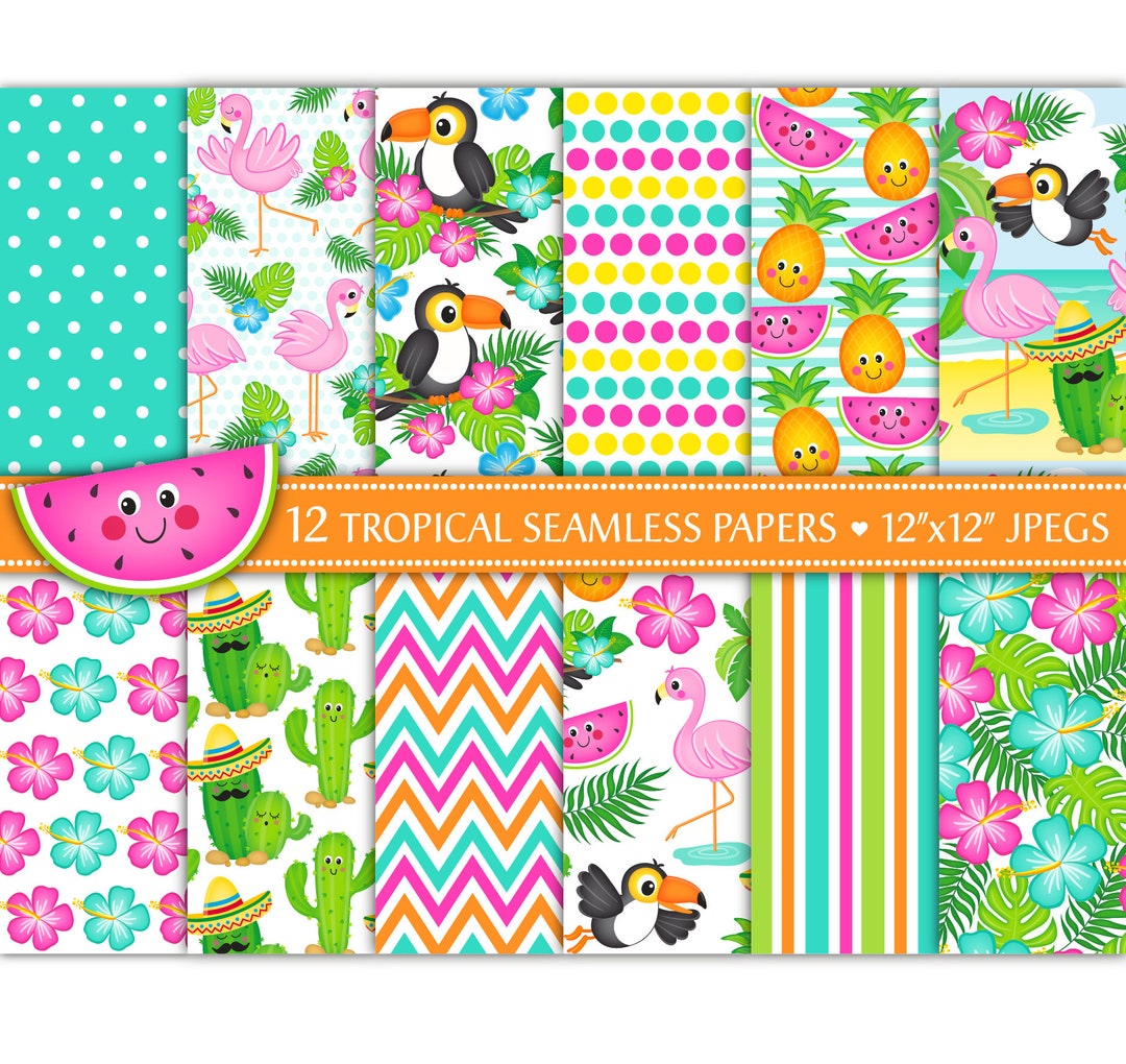 Flamingo Digital Papers,cactus Digital Papers,toucan Papers,tropical ...