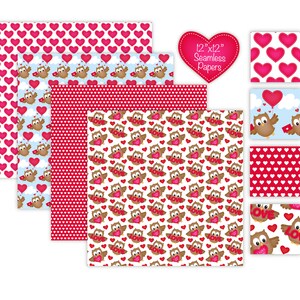 Valentine Clipart,valentine Digital Papers,valentine Owls Clip Art,owl ...