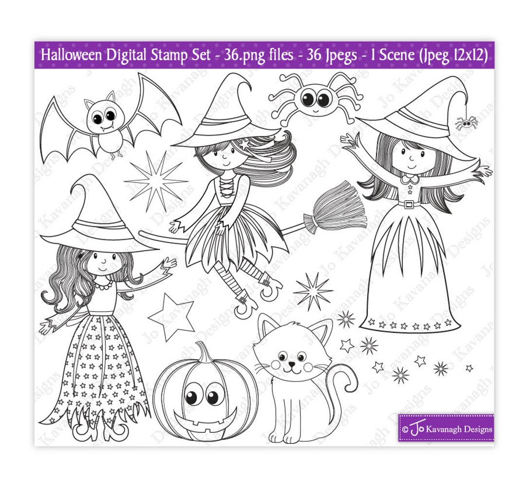 Halloween Digital Stamps,witch Digital Stamps,halloween Stamps,digital ...