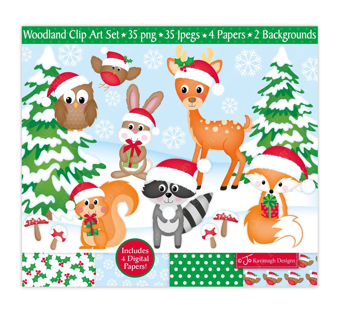 Christmas Clipart, Christmas Woodland Animals Clipart,forest Animals ...