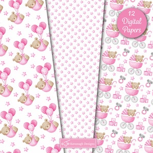 Baby Digital Paper, Baby Girl Digital Paper, Baby Scrapbook Papers, New ...