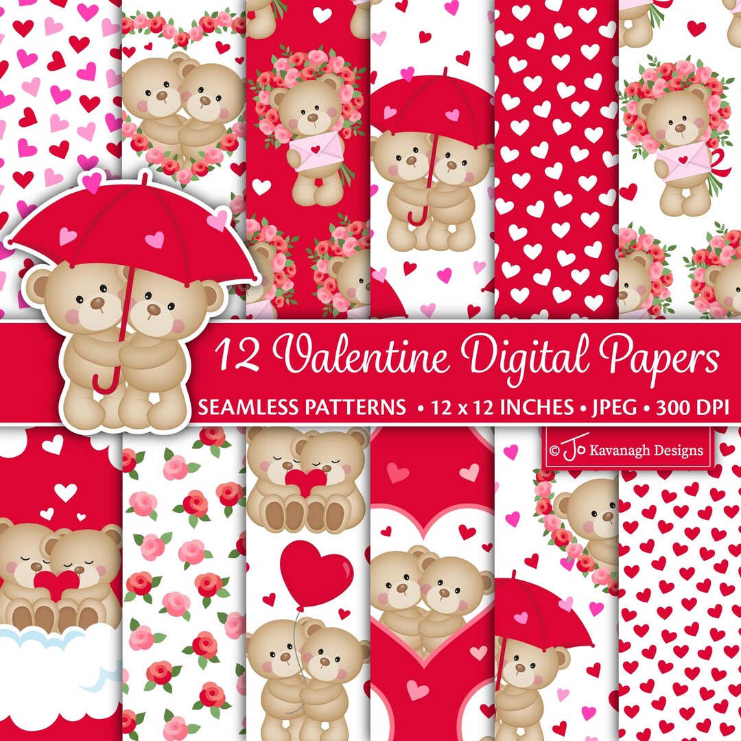 Valentine Digital Paper, Heart Digital Paper, Valentine Patterns ...