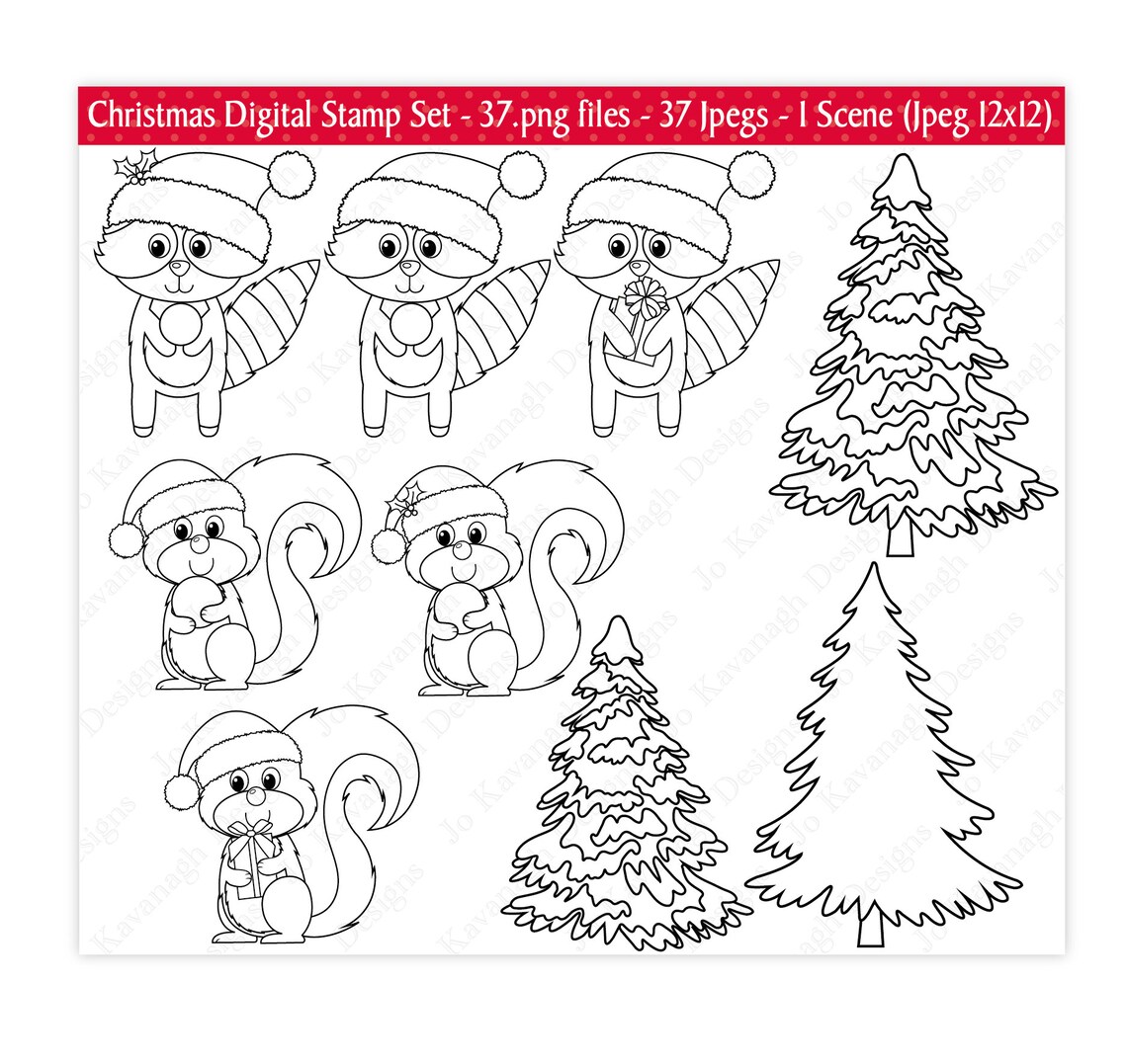 Christmas Digital Stamps Christmas Woodland Stamps Christmas - Etsy
