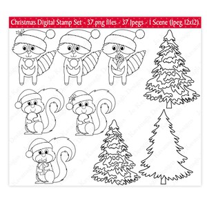 Christmas Digital Stamps, Christmas Woodland Stamps, Christmas Clipart ...