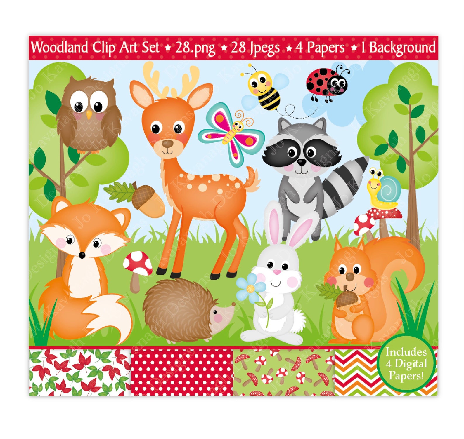 Woodland Animals Clipartwoodland Digital Paperswoodland - Etsy