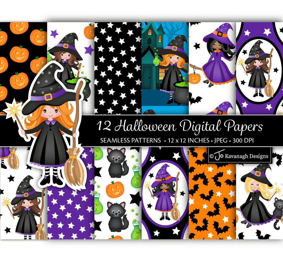 Halloween Digital Paper, Witch Patterns, Halloween Patterns, Halloween ...