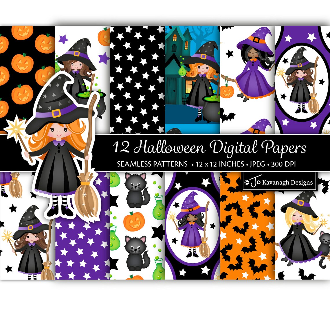 Halloween Digital Paper Witch Patterns Halloween Patterns - Etsy