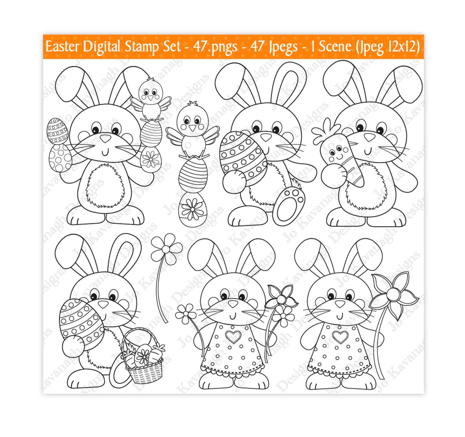 Easter Digital Stamps,easter Bunny Stamps,easter Clipart,easter Bunny ...