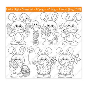 Easter Digital Stamps,easter Bunny Stamps,easter Clipart,easter Bunny ...