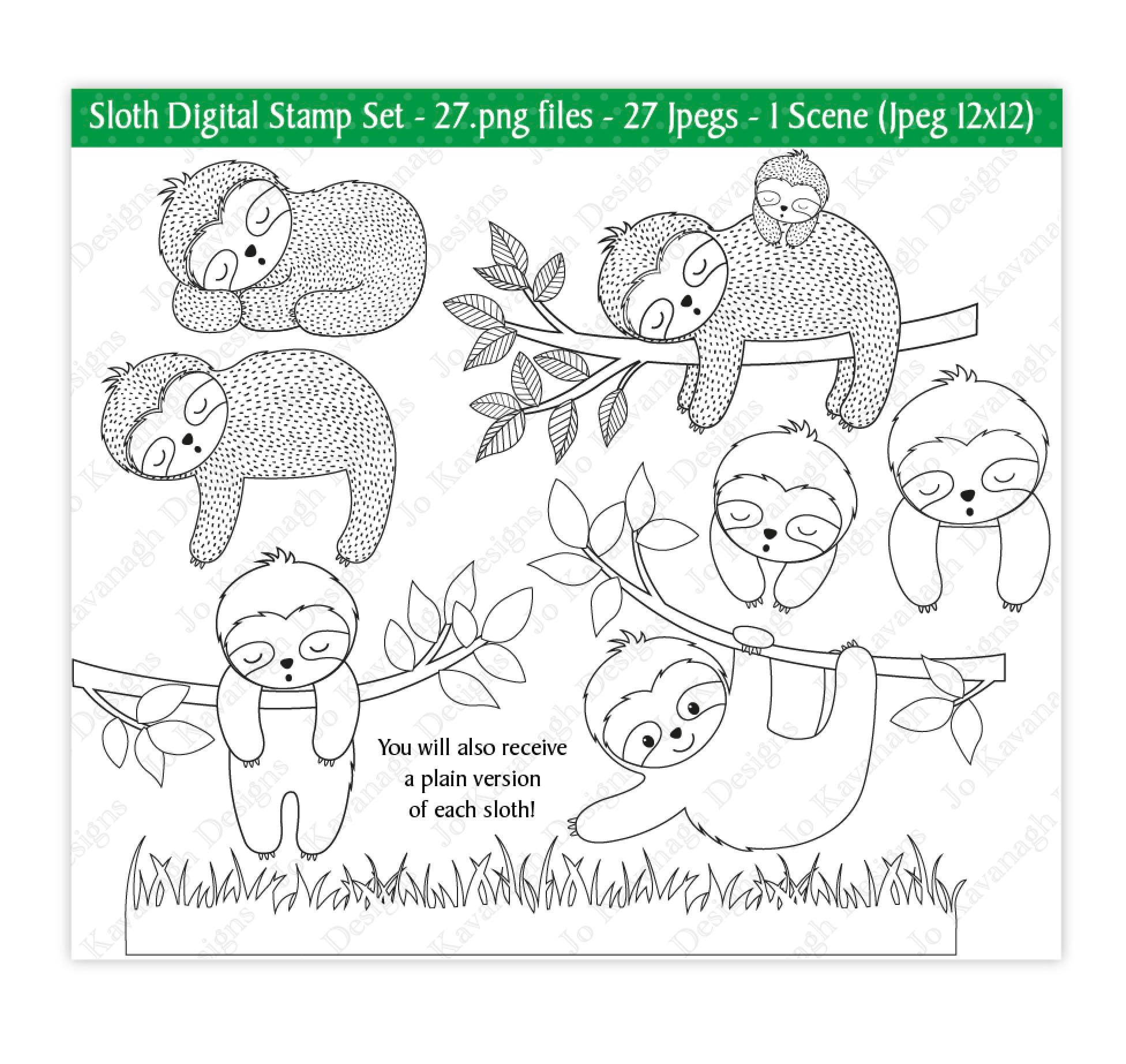 Sloth Digital Stamps Cute Sloth Digital Stamps Sleepy - Etsy