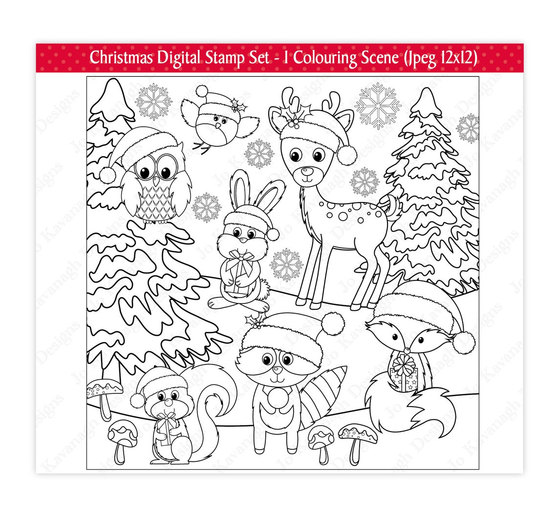 Christmas Digital Stamps Christmas Woodland Stamps Christmas | Etsy