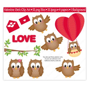 Valentine Clipart,valentine Digital Papers,valentine Owls Clip Art,owl ...