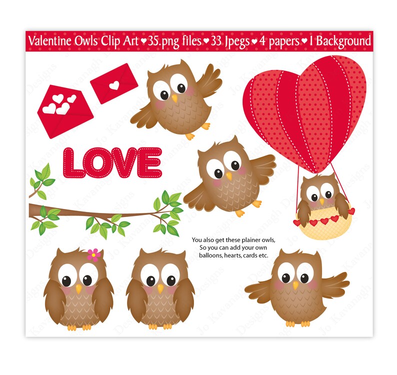 Valentine Clipartvalentine Digital Papersvalentine Owls Clip - Etsy