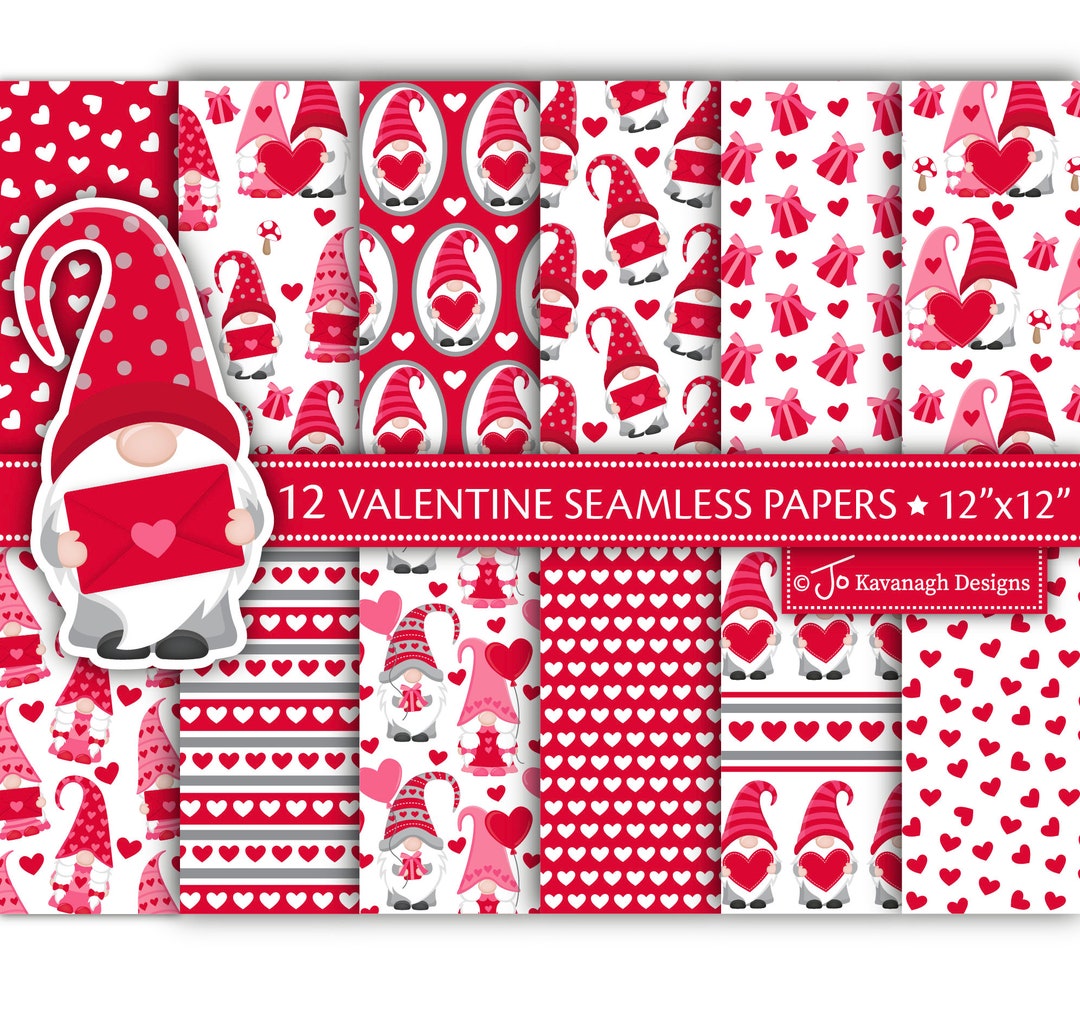 Valentine Digital Papers, Gnome Digital Papers, Valentine Gnome, Gnome ...