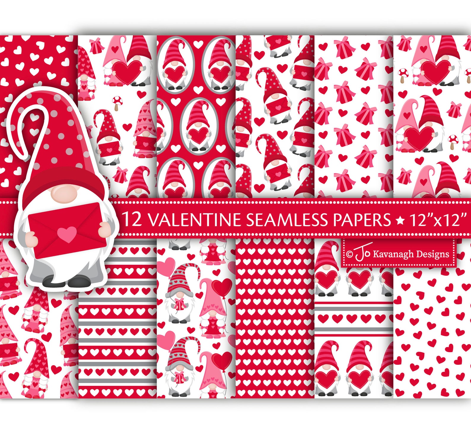Valentine Digital Papers, Gnome Digital Papers, Valentine Gnome, Gnome ...