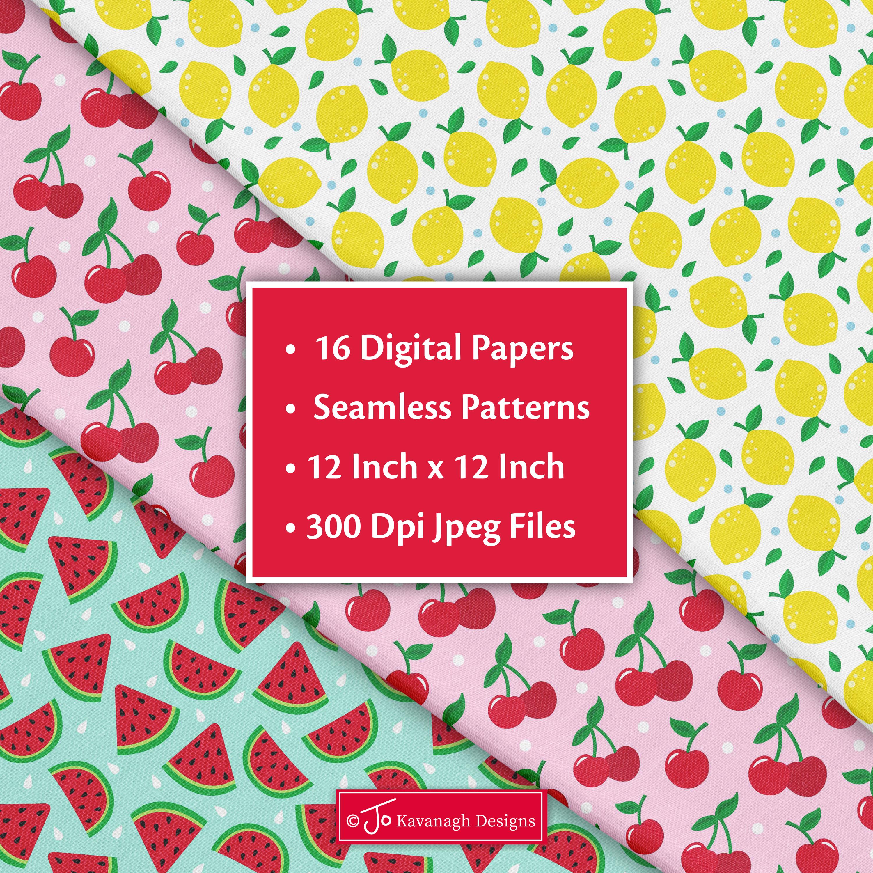 Fruit Digital Paper, Summer Fruit Seamless Patterns, Fruit Scrapbook ...