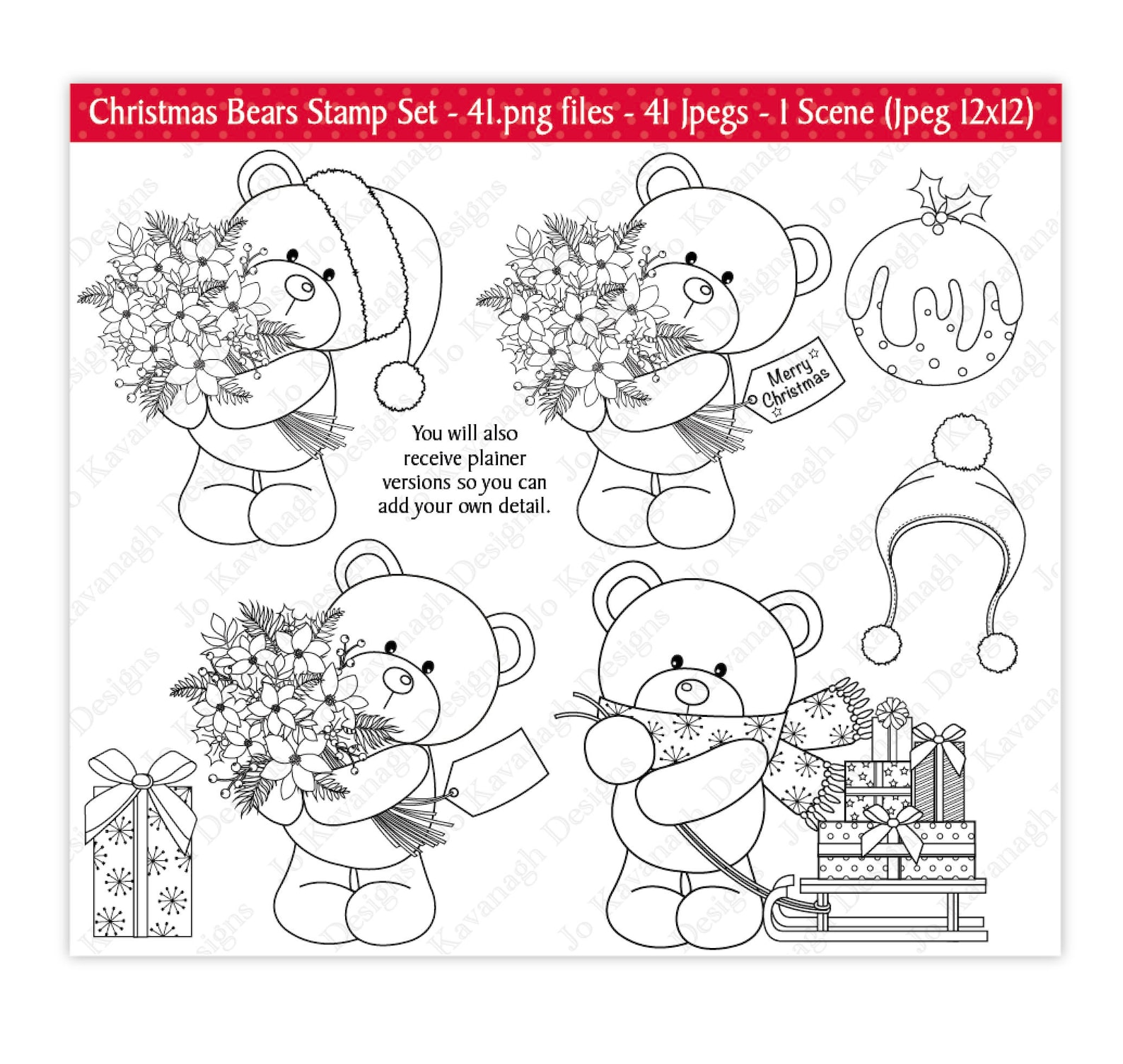 Christmas Digital Stamps,digital Stamps,christmas Bear Digital Stamps ...