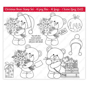 Christmas Digital Stamps,digital Stamps,christmas Bear Digital Stamps ...