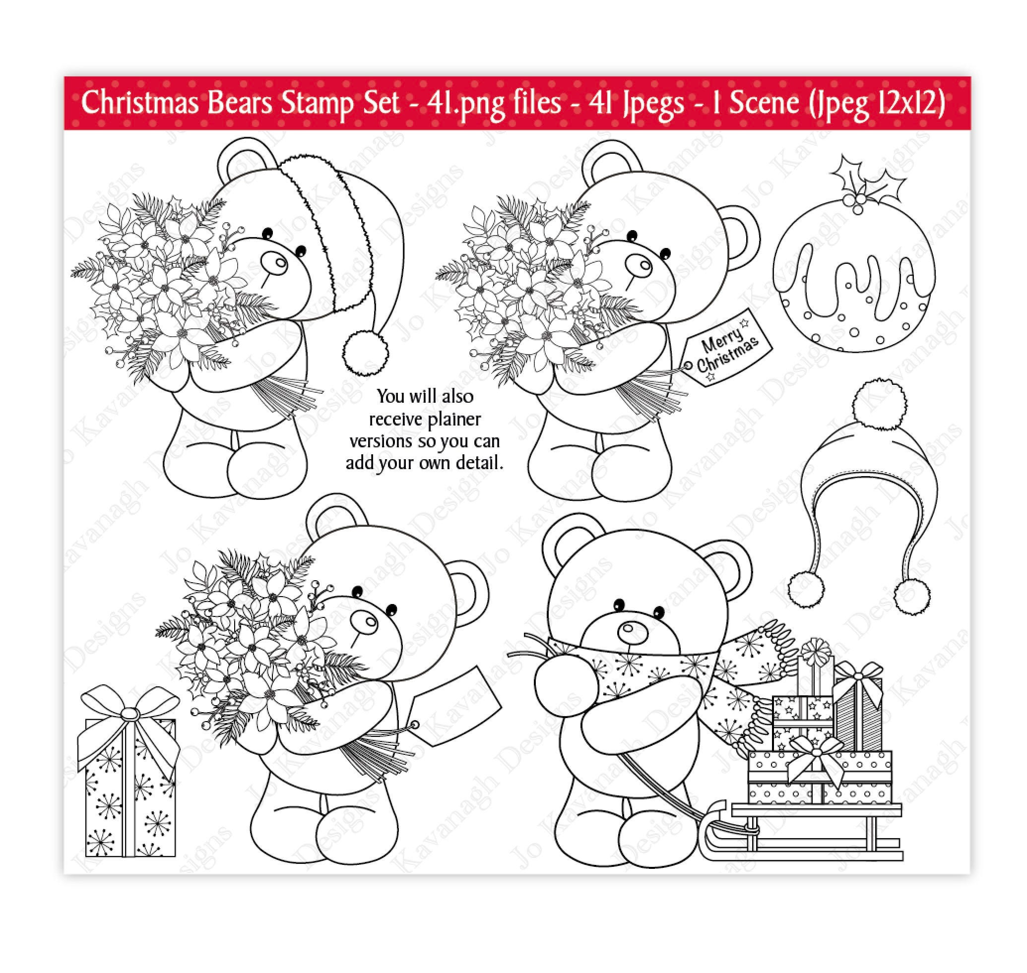 Christmas Digital Stamps,digital Stamps,christmas Bear Digital Stamps ...