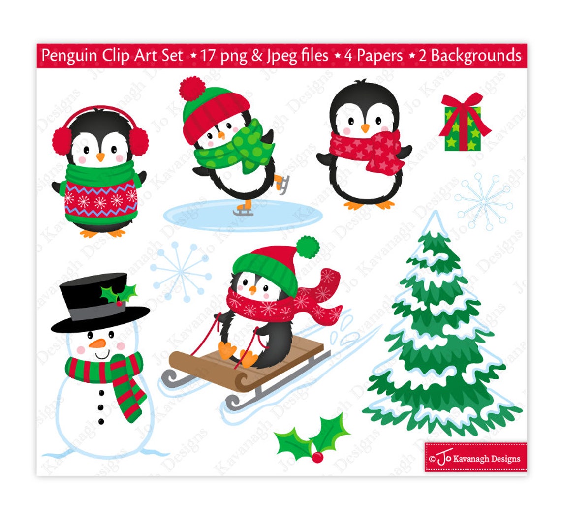 Penguin Clipart Christmas Clipart Cute Penguins Penguin - Etsy UK