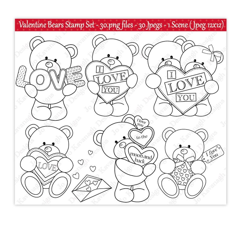 Valentine Digital Stamps,digital Stamps,valentine Bear Digital Stamps ...
