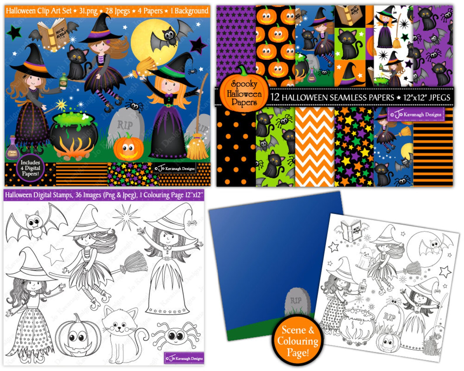 Halloween Clipart Bundle, Halloween Digital Stamps, Halloween Digital ...