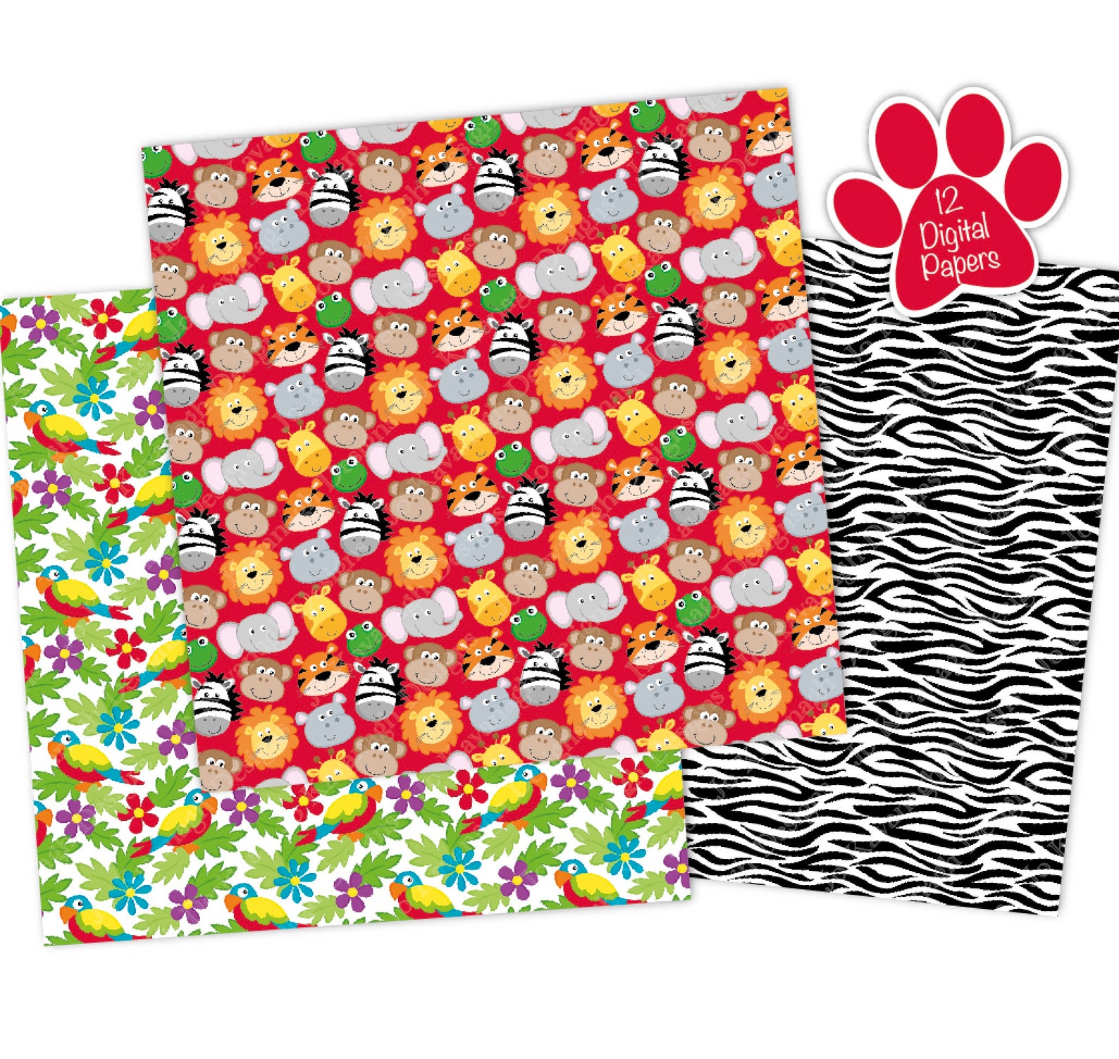 Jungle Animals Digital Paper,jungle Papers,jungle Digital Paper Pack ...