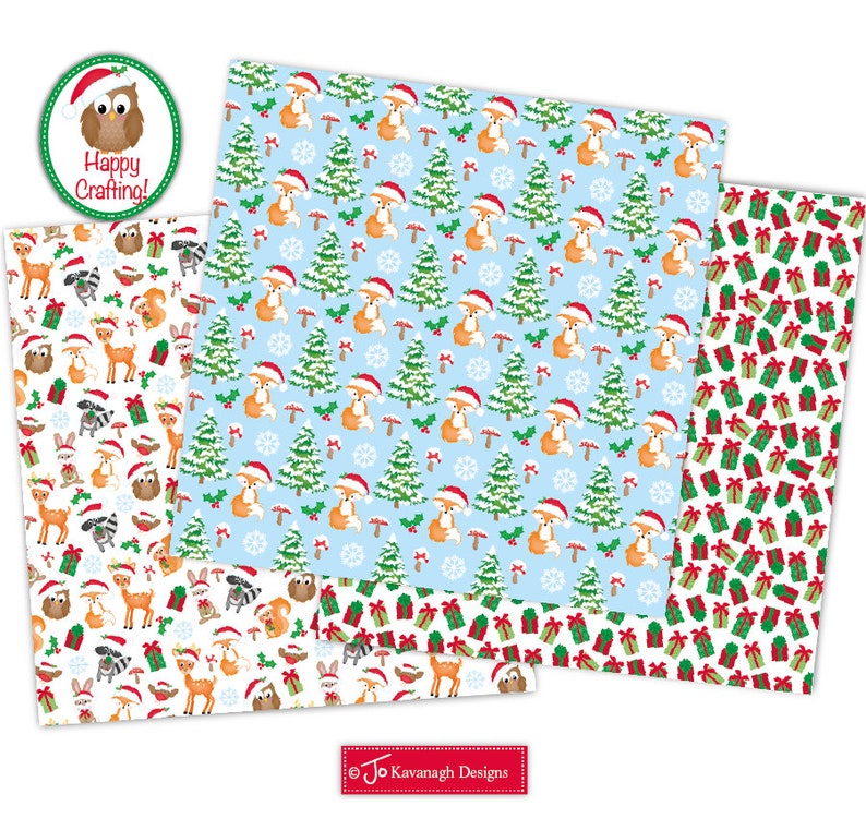 Christmas Digital Papers,christmas Scrapbook Papers,reindeer Papers ...