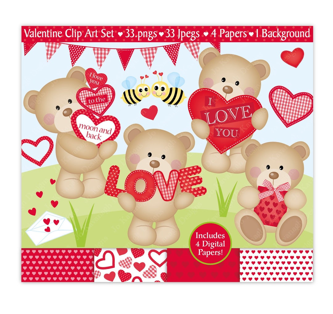 Valentine Clipart, Valentine Bears Clipart, Valentine Digital Papers ...