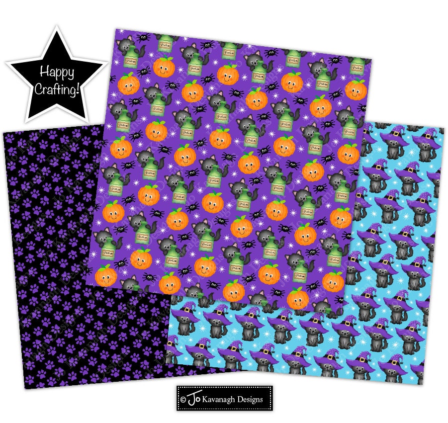 Halloween Digital Papers Halloween Cat Papers Halloween | Etsy